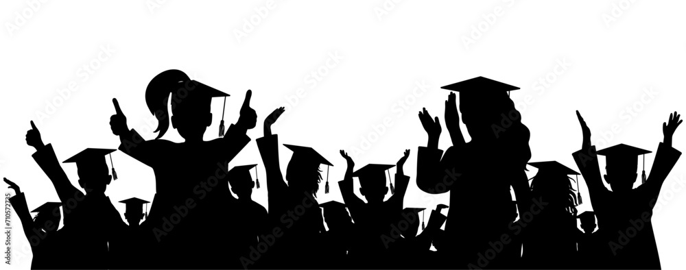 Happy crowd of graduates children in square academic caps. Cheerful ...