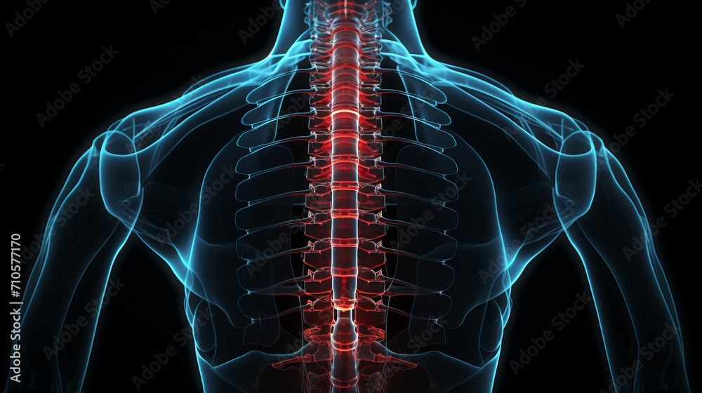 Male anatomy inflamed lumbar spine medical illustration with ...