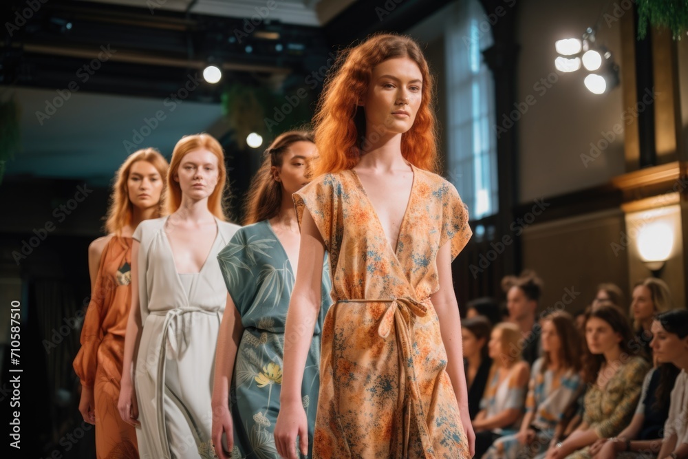 sustainable fashion show, with models showcasing eco-friendly designs ...