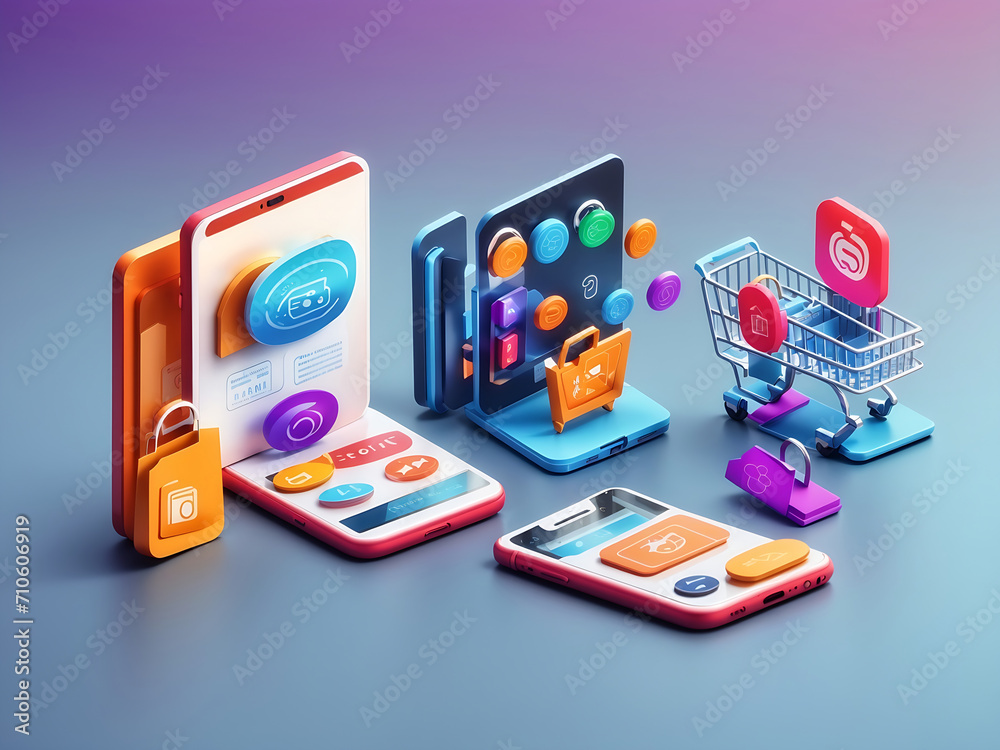 Symbols of online shopping. Mobile app for shopping. Shop in ...