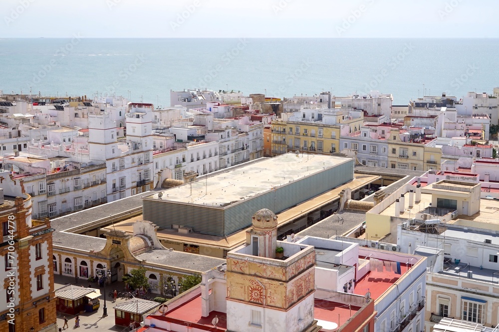 View from the observation tower Torre Tavira in Cadiz over the city ...