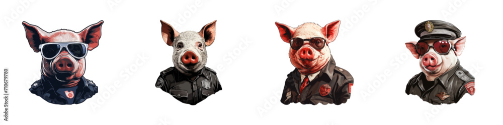 Pork cop face set. Cartoon vector illustration Stock Vector | Adobe Stock