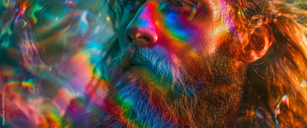 Psychedelic self-portrait, multiple iridescent layers superimposed ...