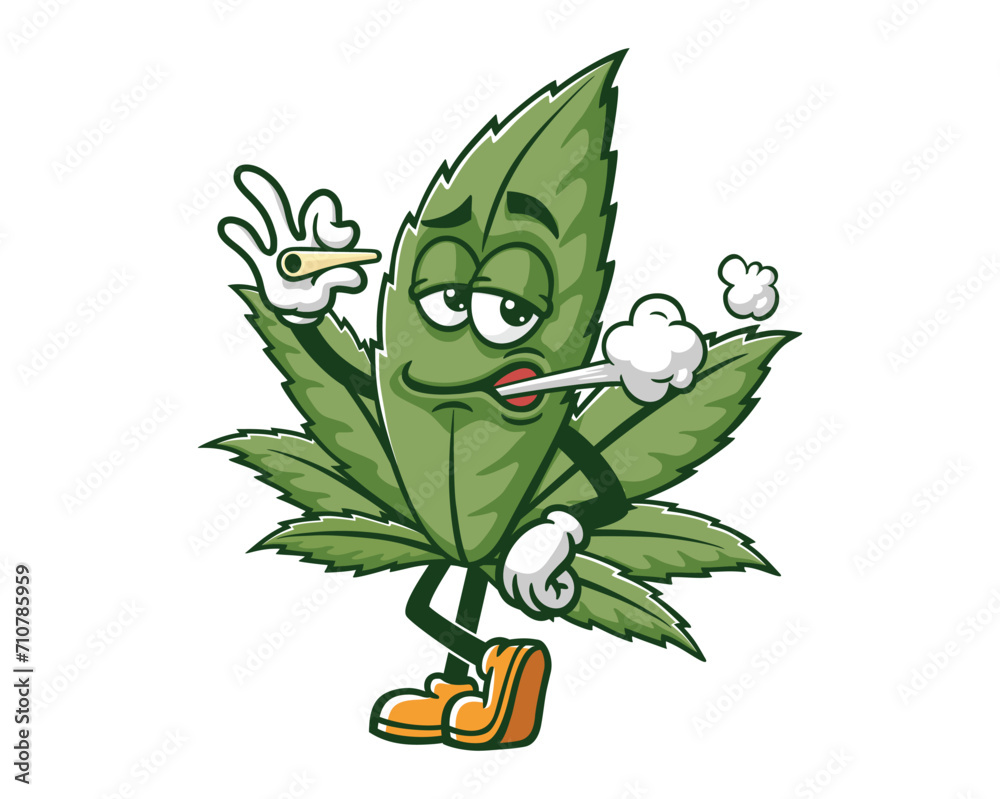 smoking Cannabis Weed Marijuana with drunk style cartoon mascot illustration character vector ...
