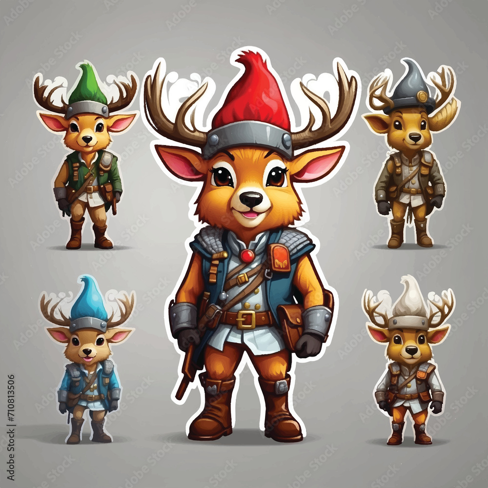 cute cartoon stickers deer knight adventurer Stock Illustration | Adobe ...