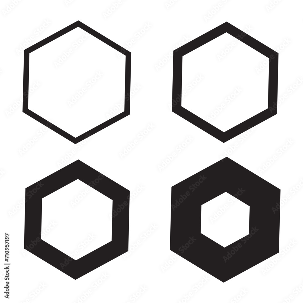 set of rounded Hexagonal outline shape icon. set of geometric shapes ...