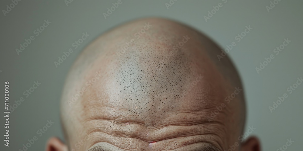 A close-up photograph of a man with a bald head. This image can be used ...