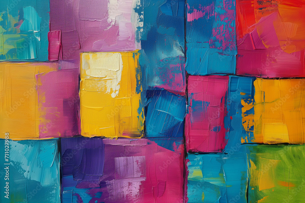 "Colorful abstract oil painting with rich texture, featuring a ...