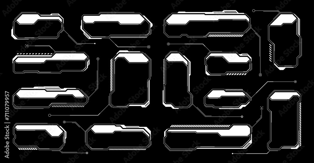 White futuristic HUD, UI elements. Sci-fi user interface text boxes ...
