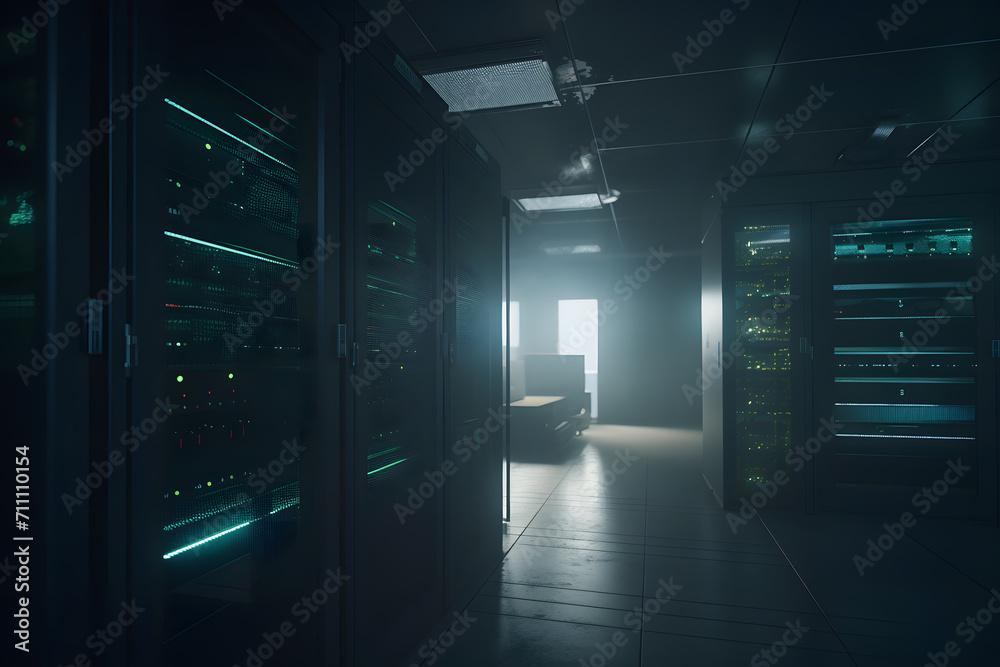 Shot of Data Center With Multiple Rows of Fully Operational Server ...