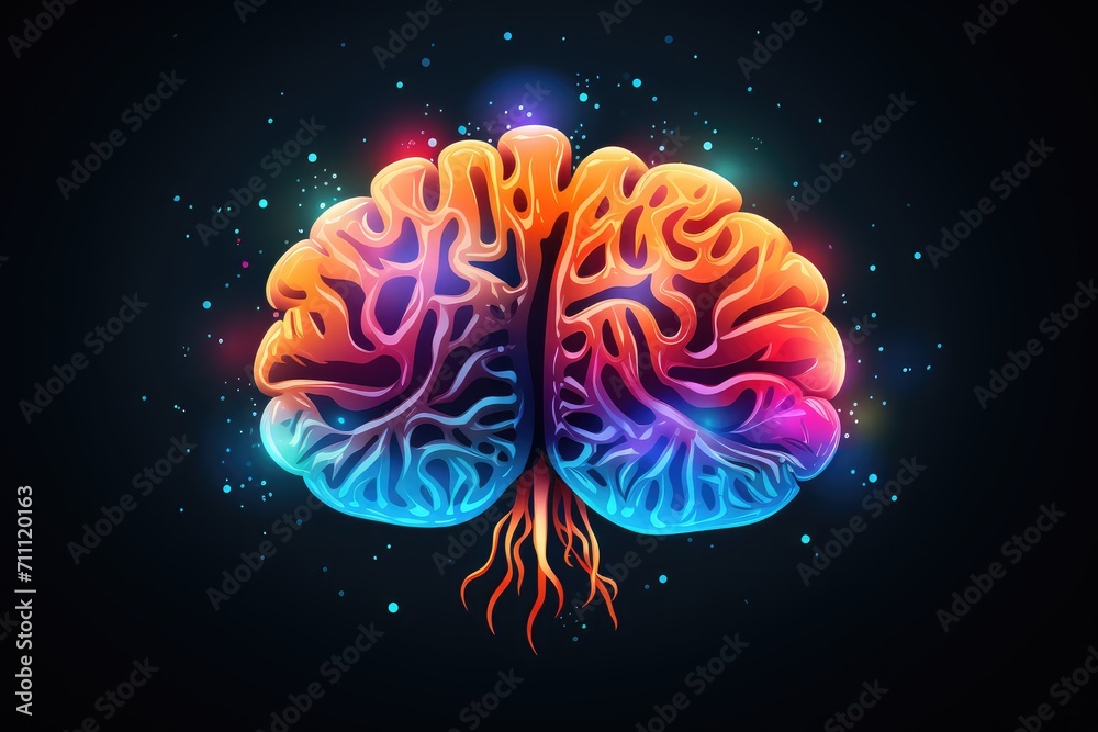 Colorful glowing vivid axon hillock, myelin sheath. Node of Ranvier and ...