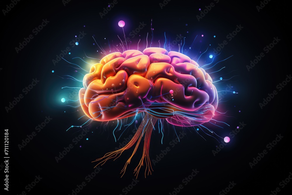 Colorful glowing vivid axon hillock, myelin sheath. Node of Ranvier and ...