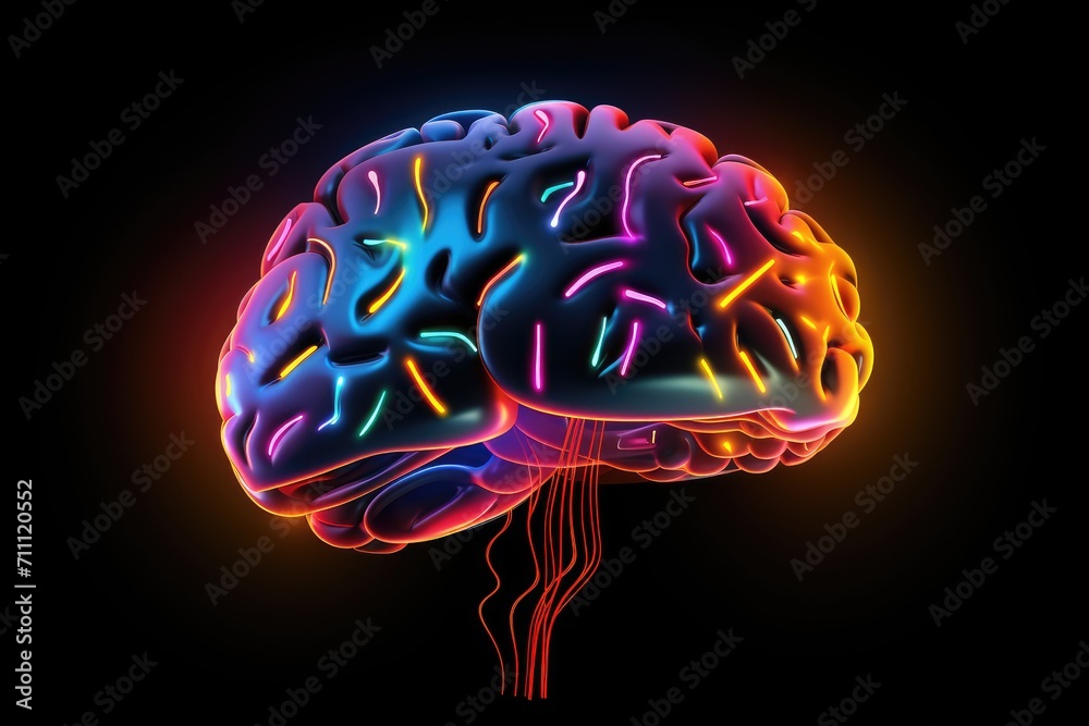 Colorful glowing vivid axon hillock, myelin sheath. Node of Ranvier and ...