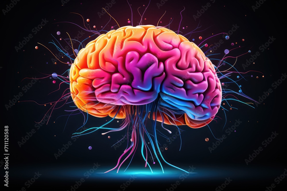 Colorful glowing vivid axon hillock, myelin sheath. Node of Ranvier and ...