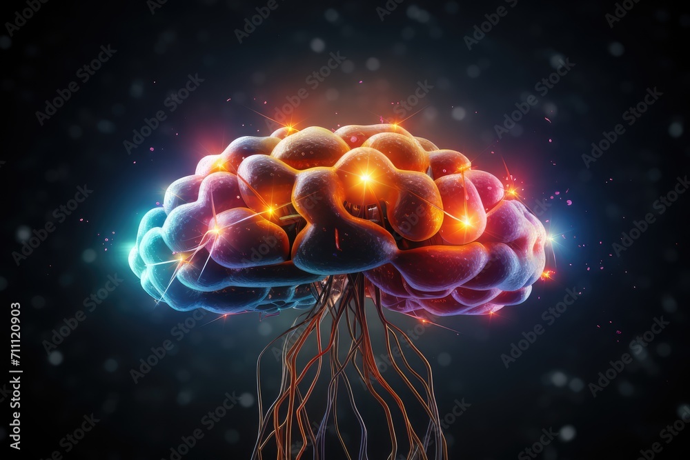 Colorful glowing vivid axon hillock, myelin sheath. Node of Ranvier and ...