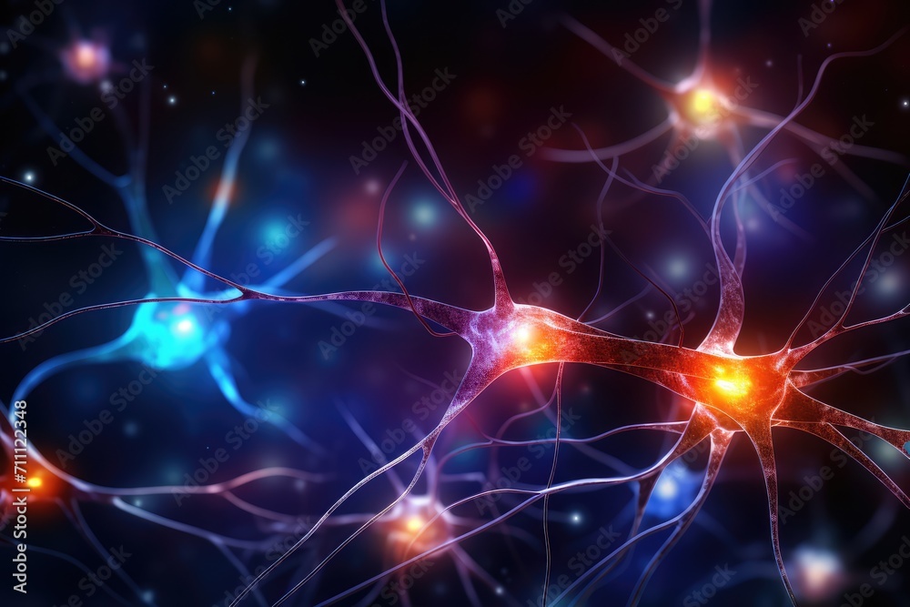 Neural processes, brain synapses neurotransmitters. Excitatory ...