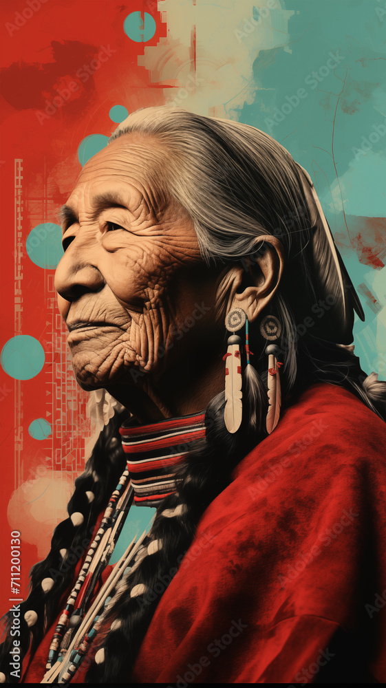 Digital art composition; modernist collage with ethnic profile portrait ...