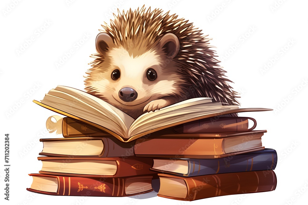 Hedgehog sitting on a stack of books. Vector illustration. Stock ...