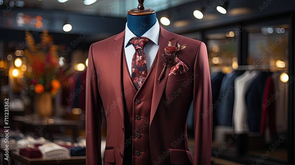 Classic Suit in a Clothing Store. Luxury banner for an expensive men's ...