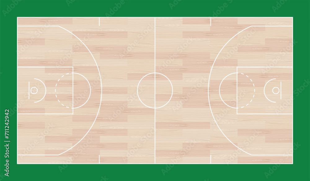 Basketball court floor ground wooden pitch. Top view outline diagram ...