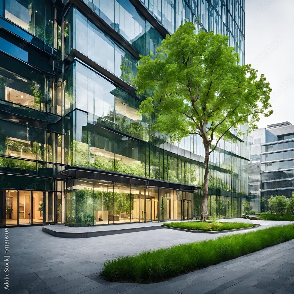 Foto Office building with green environment. Eco-friendly building in ...