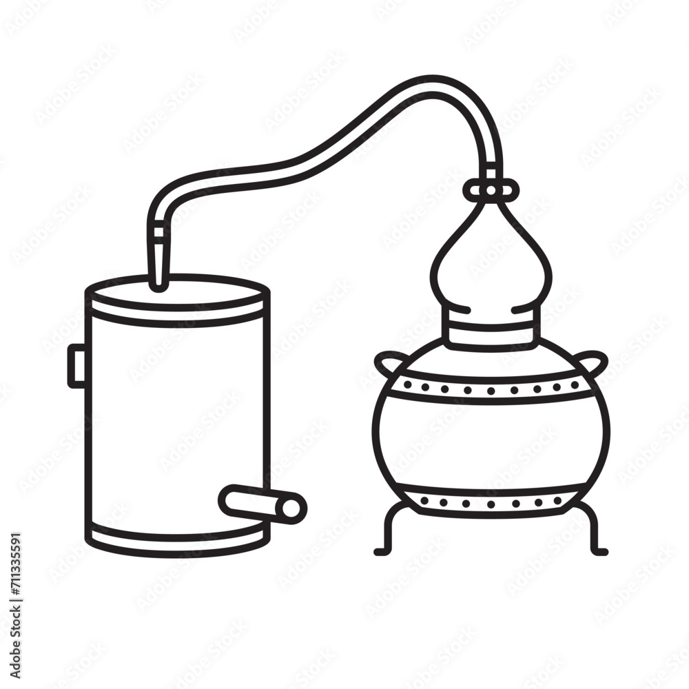 Alembic still vector line icon for Whiskey Day on March 27. Spirit ...