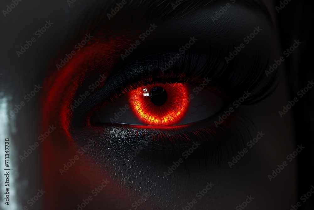Stock-Illustration „Woman's red eye in the dark. Piercing eyes. Burning ...