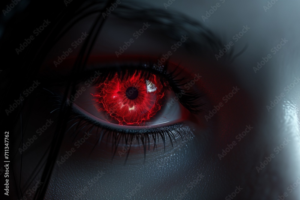 Ilustración de Stock Woman's red eye in the dark. Piercing eyes ...