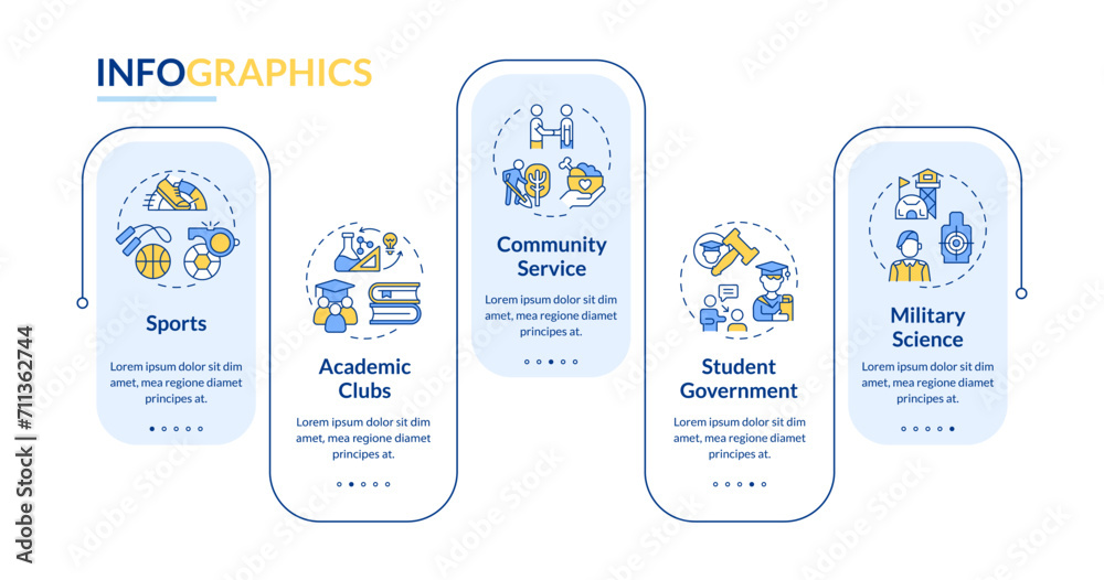 2D extracurricular activities vector infographics template with simple ...
