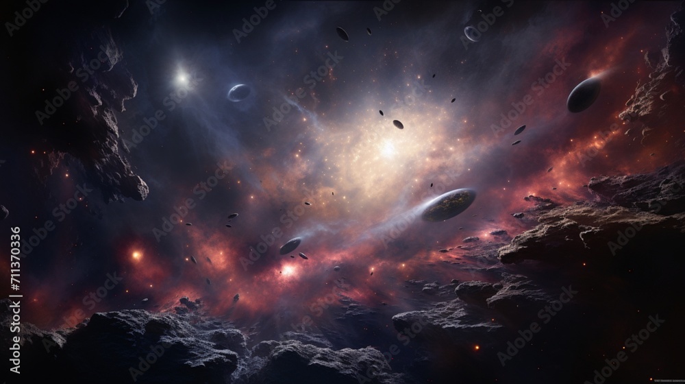 rendering of a celestial scene, featuring galaxies, nebulae, and cosmic ...