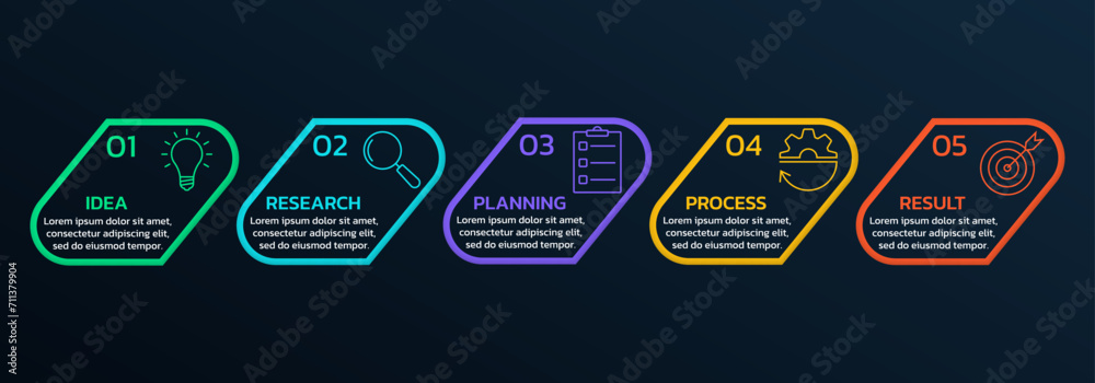 5 step info graphic. Process diagram, chart with business icons. Five ...