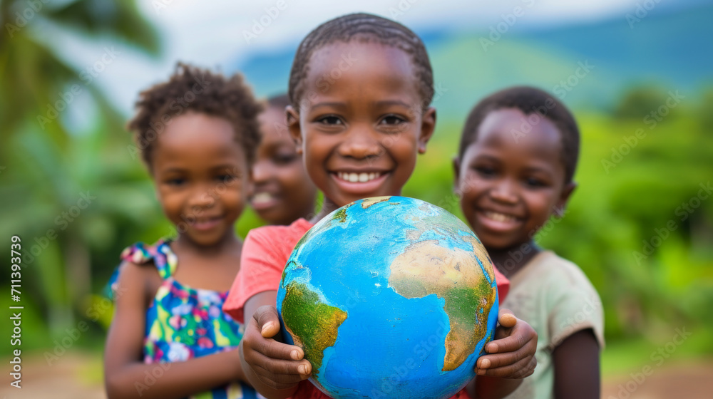 International day of peace concept with African Children holding earth ...