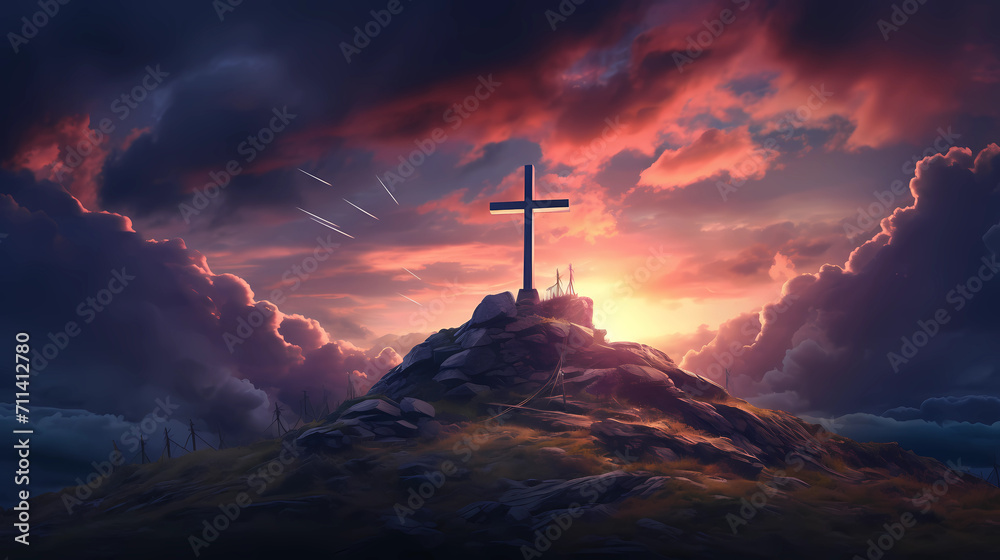 The holy cross on the hill symbolizing the death and the resurrection ...