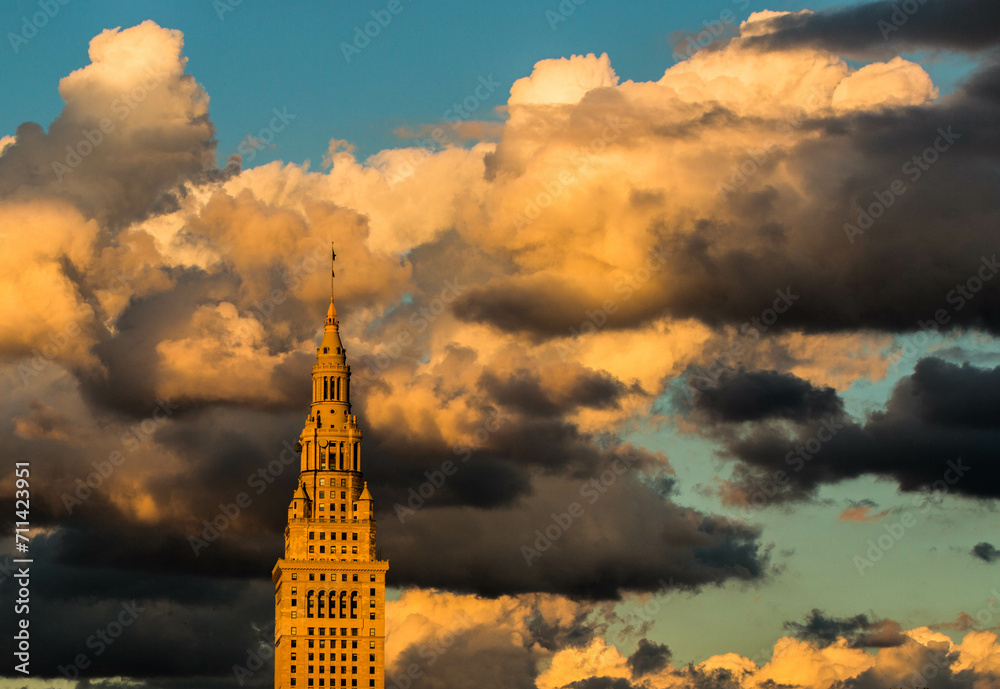 Late summer clouds are the backdrop for Cleveland's skyline. Stock ...