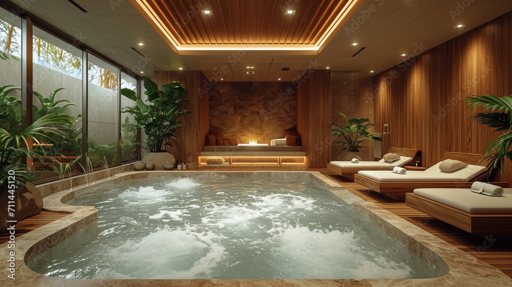 A visually delightful hydrotherapy room in a spa salon, featuring a ...