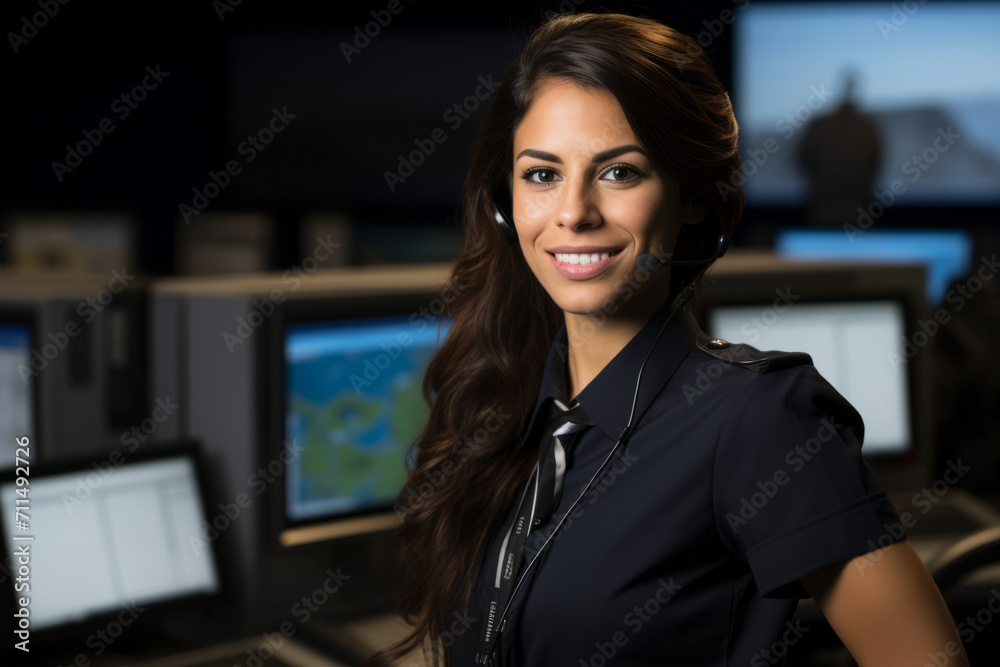 A Portrait of a Determined Female Air Traffic Controller, Commanding ...