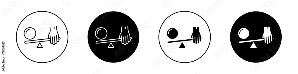 Leverage icon set. Hand pulling money lever vector symbol in a black ...