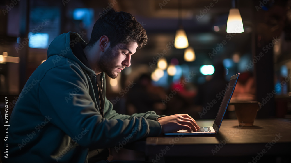 A young boy earnestly working on a laptop, offering a glimpse of real ...