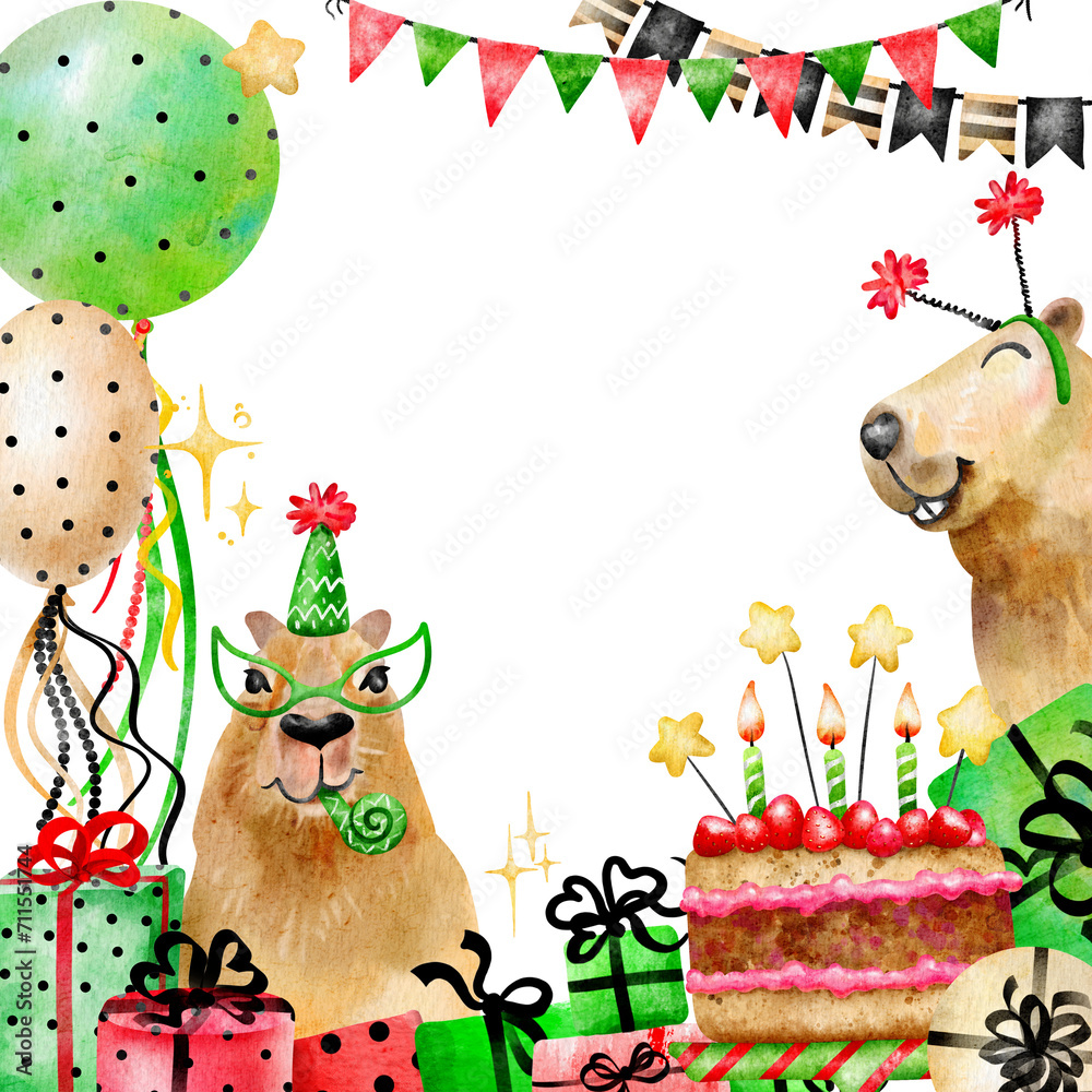 Capybara PNG frame clipart Birthday digital border with transparent ...