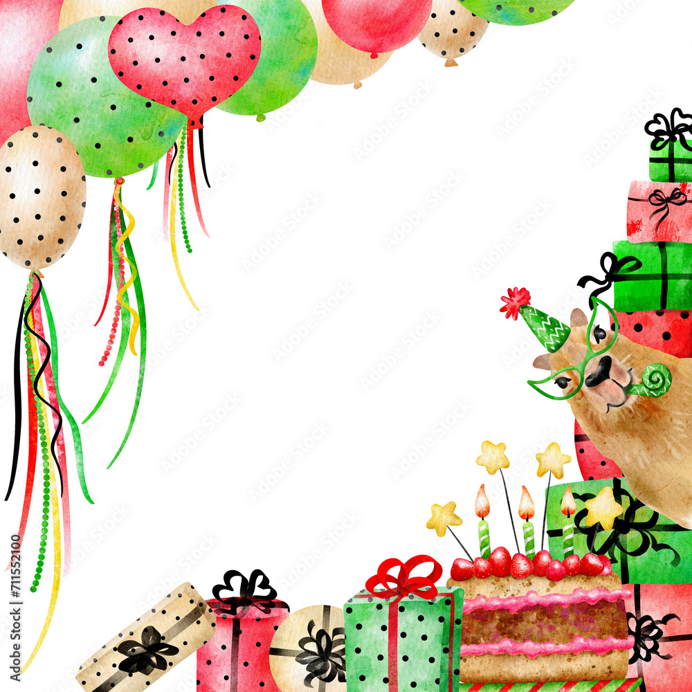 Capybara PNG frame clipart Birthday digital border with transparent ...