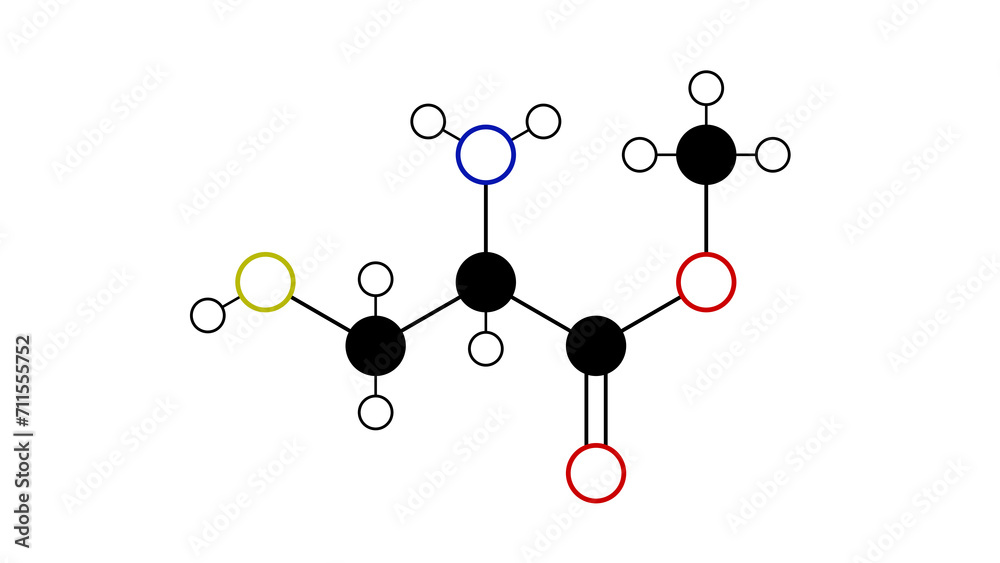 cysteine methyl ester molecule, structural chemical formula, ball-and ...