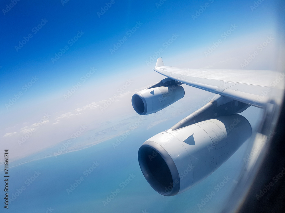 airbus a340 300 series in flight - view from airplane window during ...
