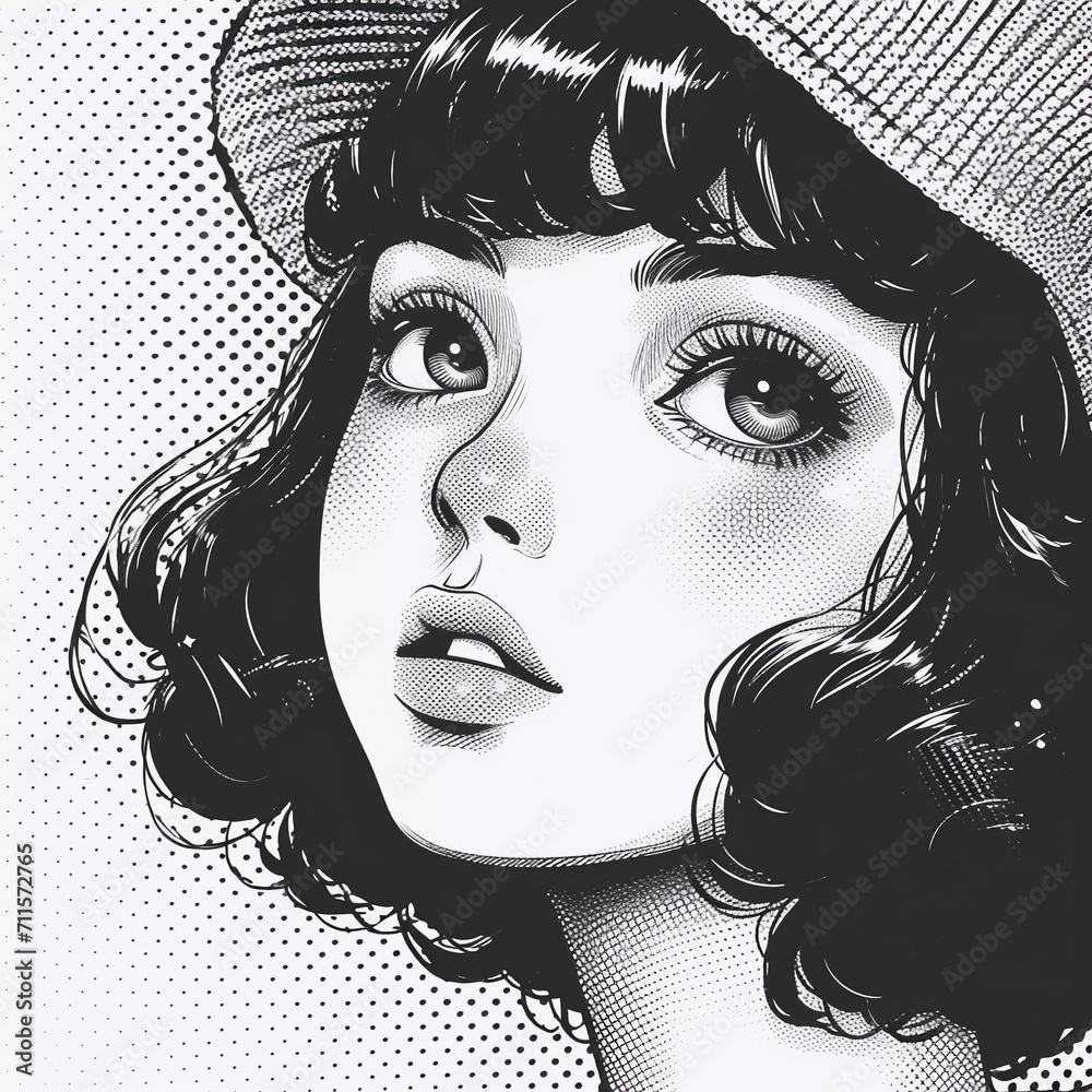 Anime girl portrait, retro halfotne style, b&w colors, Generative AI ...