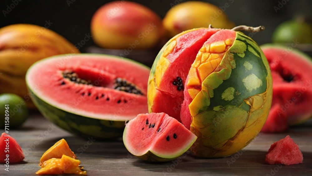 Focus on the ultra-realistic appearance of fruit pulp, such as that of ...