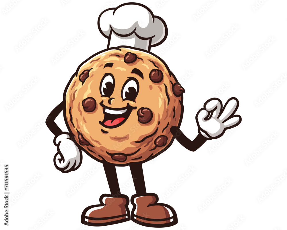 Cookie wearing a chef's hat and okay hand pose cartoon mascot ...