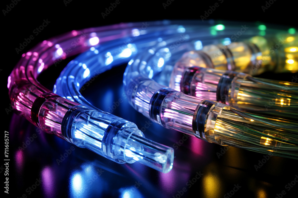 Vivid optic cable illuminates data flow. Seamless connectivity in a ...
