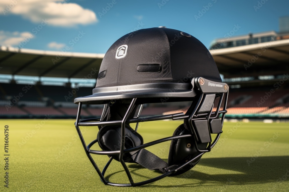 Cricket helmet with grill for player protection. Stock Photo | Adobe Stock