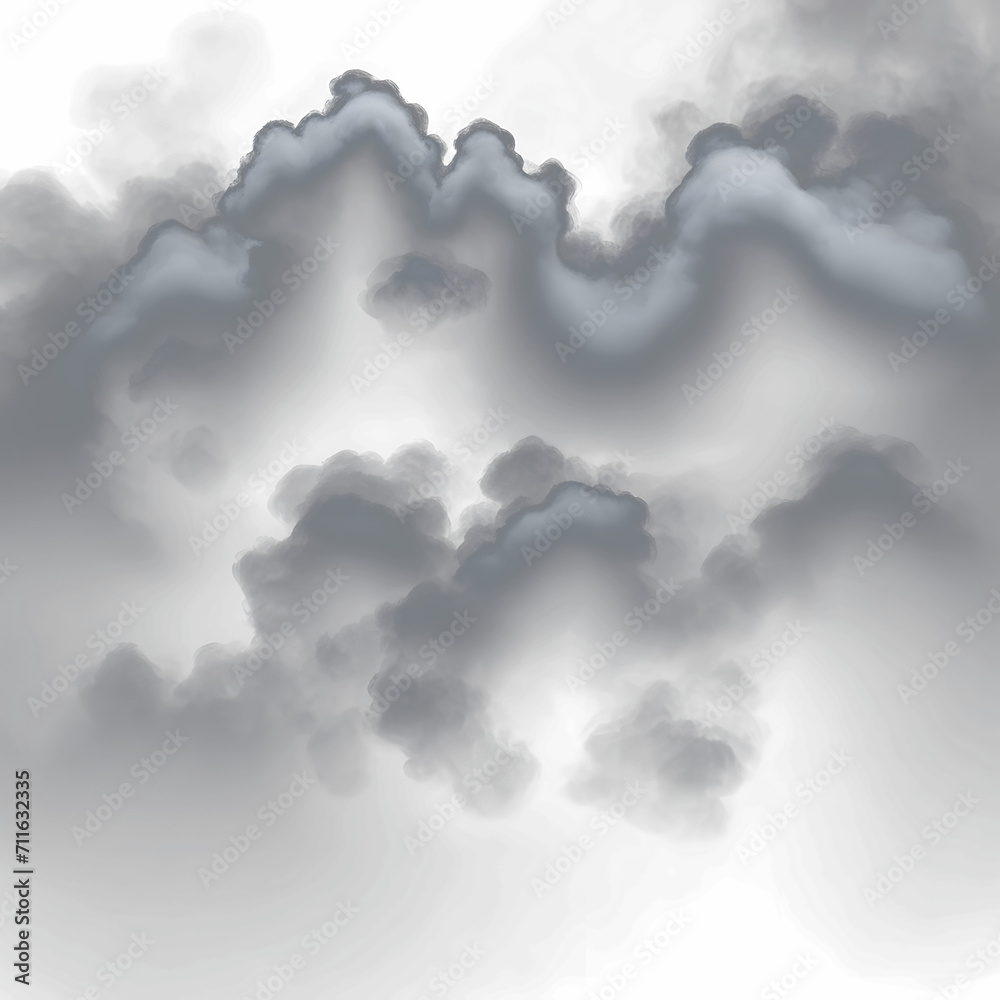 Abstract black puffs of smoke swirl overlay on transparent background ...