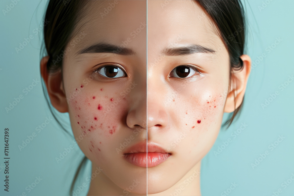 Image before and after spot red scar acne pimples treatment on face ...