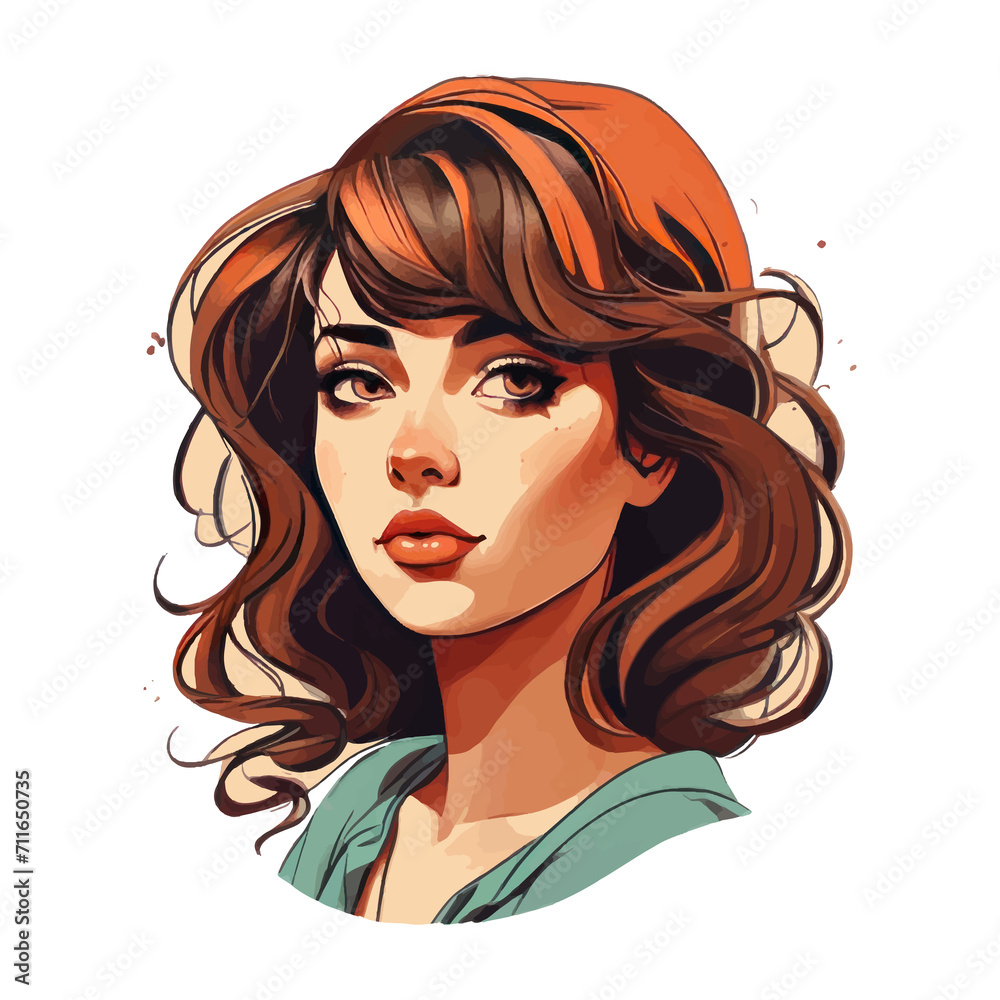 female character in lively comic aesthetic illustration, three color ...